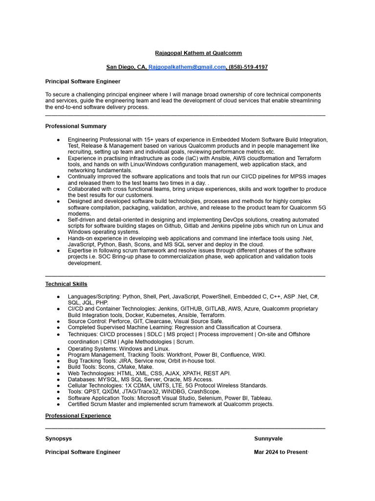 Principal Software Engineer Resume | PDF | Cloud Computing | Software