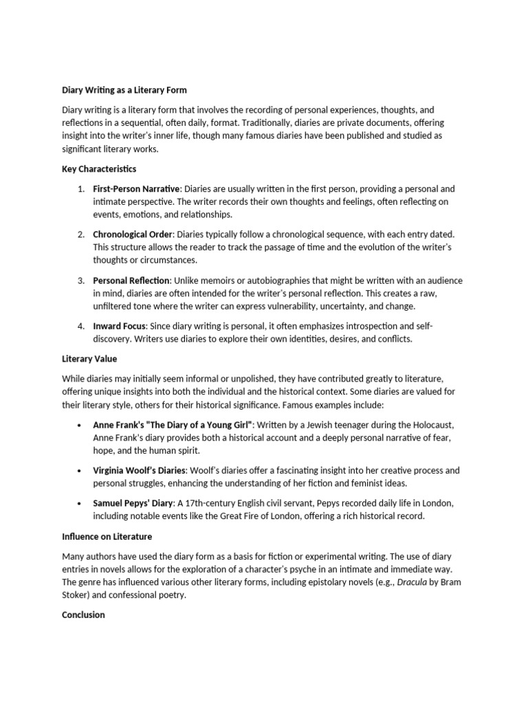 Diary Writing As A Literary Form | PDF | Diary | Narrative