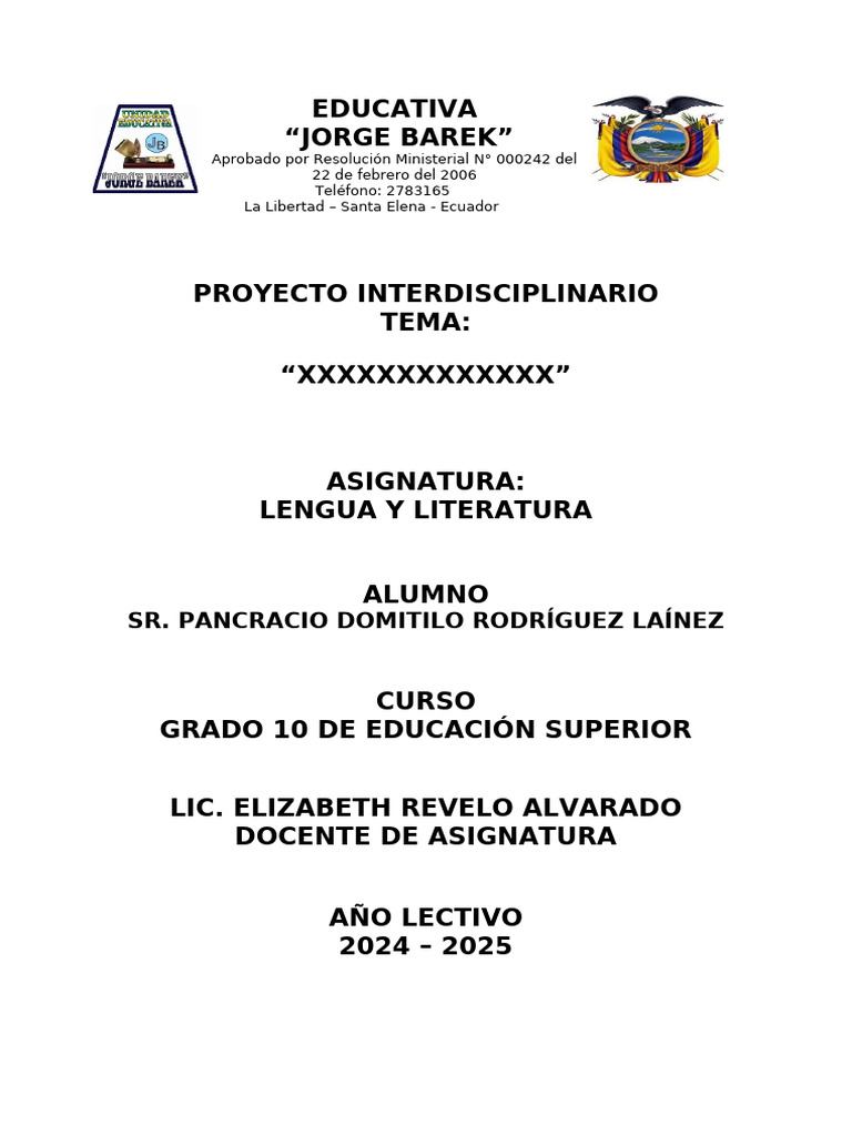 Caratula Proyecto Interdisciplinario 2024 | PDF