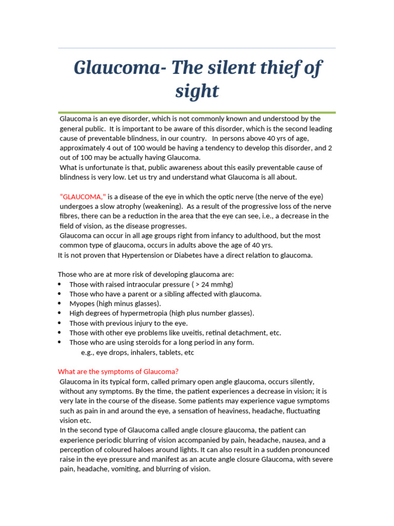 Understanding Glaucoma: Causes and Care | PDF | Glaucoma | Eye
