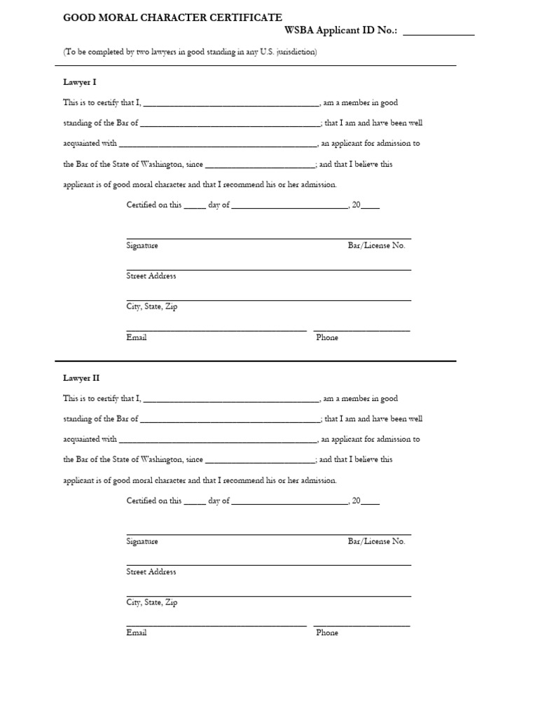 Good Moral Character Certificate Form | PDF
