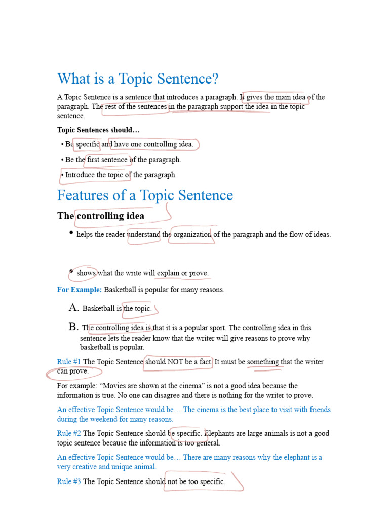 Writing A Paragraph - Topic Sentences | PDF
