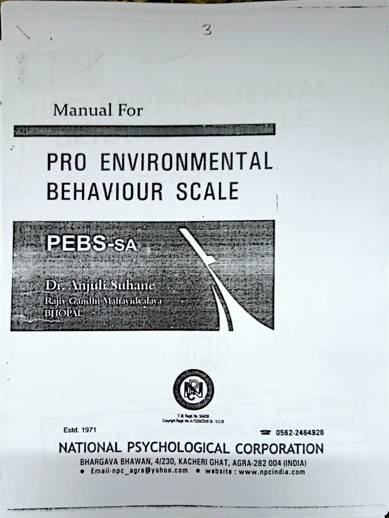 Pro Environmental Behaviour Manual | PDF | Standard Deviation | Psychology