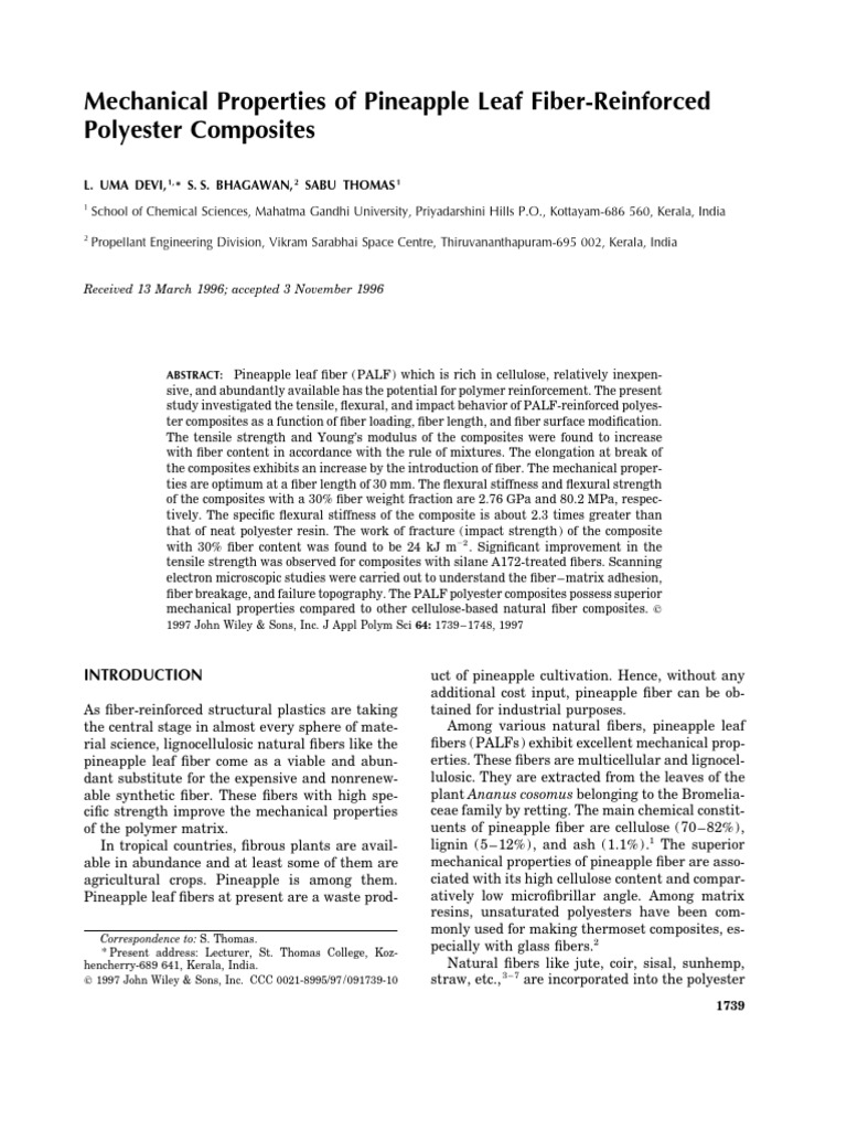 Pineapple Fiber in Composites | PDF | Composite Material | Deformation ...