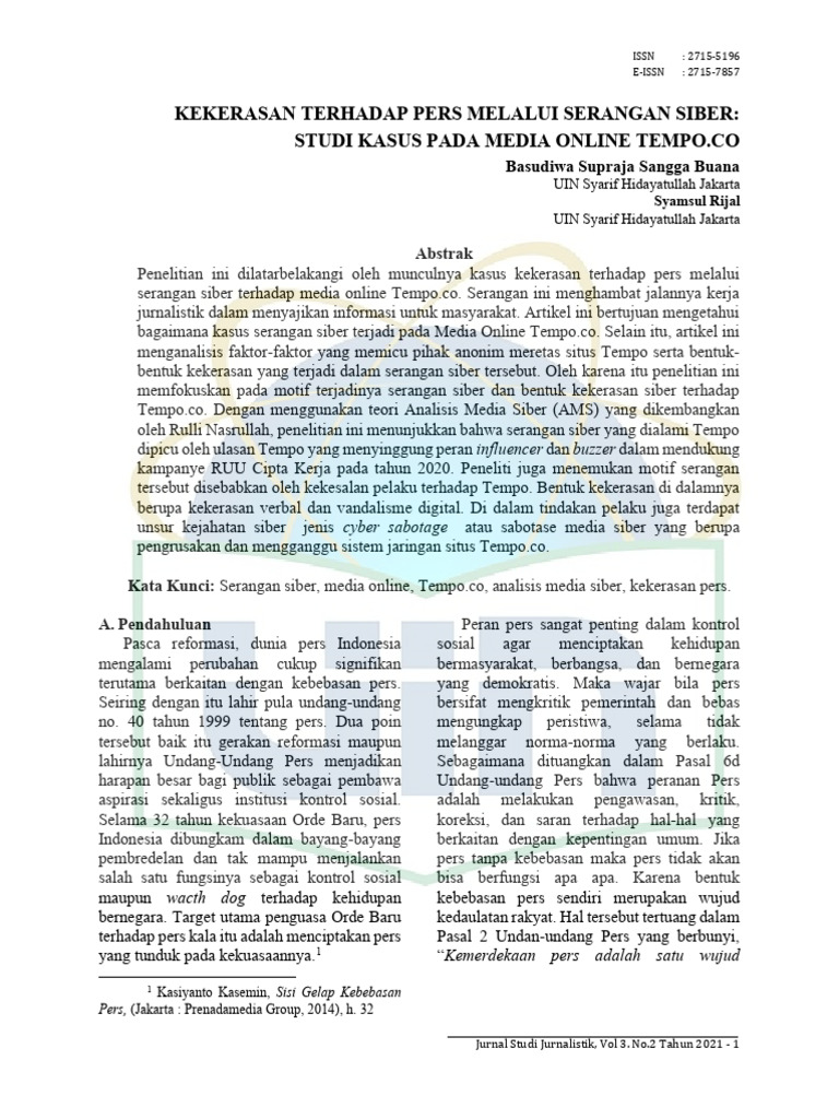 01-Naskah Basudiwa - KEKERASAN TERHADAP PERS | PDF