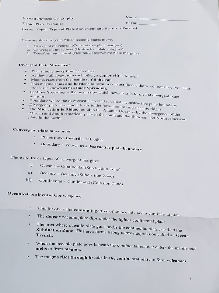 Plate Tectonics Handout | PDF