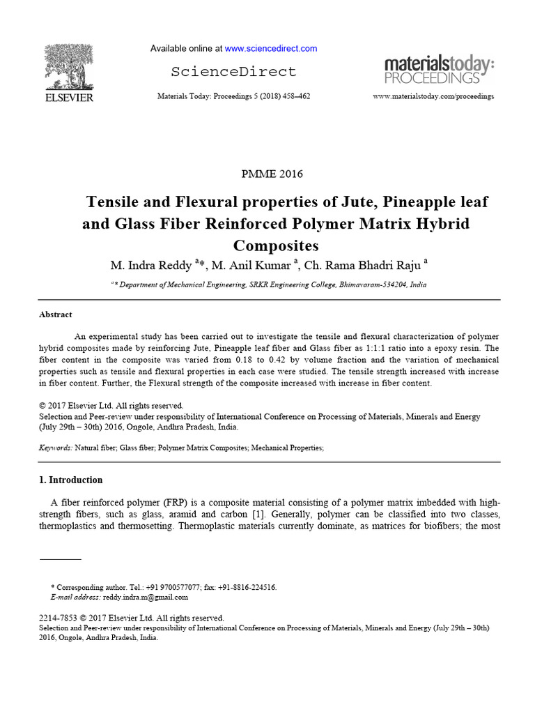 Tensile and Flexural Properties of Jute, Pineapple Leaf and Glass Fiber ...