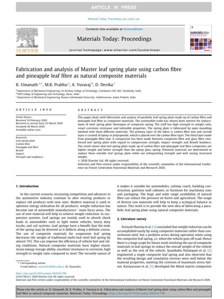 Fabrication and Analysis of Master Leaf Spring Plate Using Carbon Fibre ...
