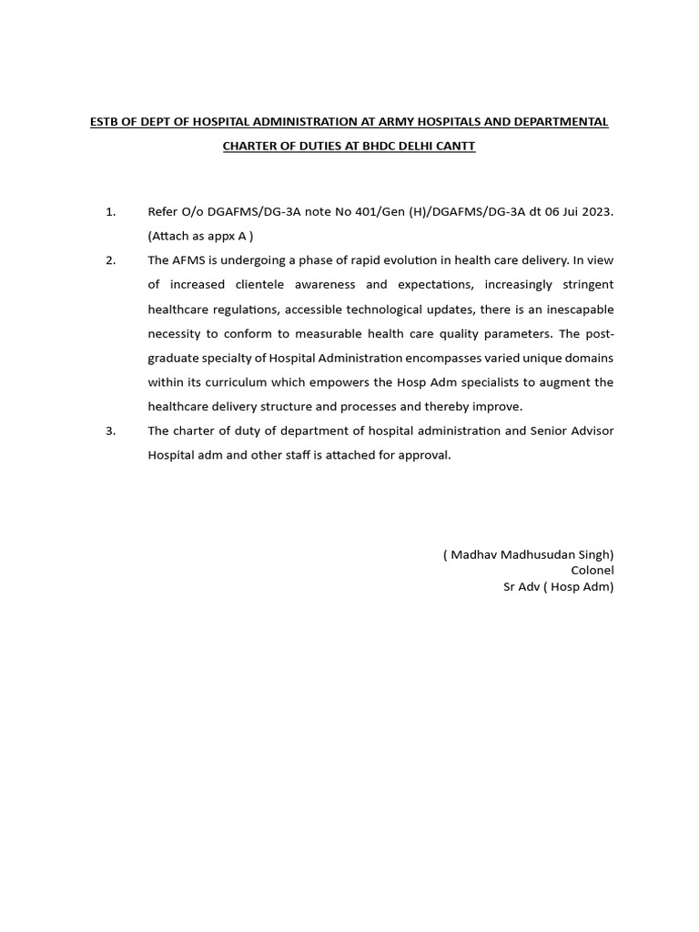 DEPT OF HOSPITAL ADMINISTRATION AT ARMY HOSPITALS AND DEPARTMENTAL ...