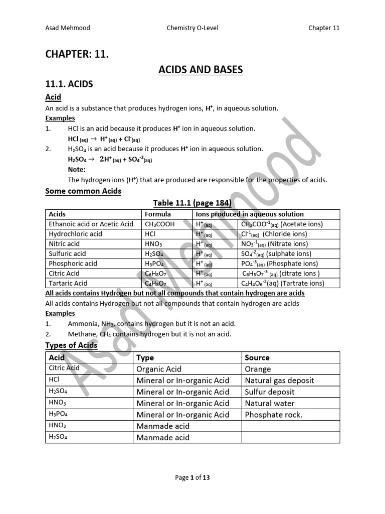 Chapter 11, Acids and Bases | PDF | Acid | Hydroxide