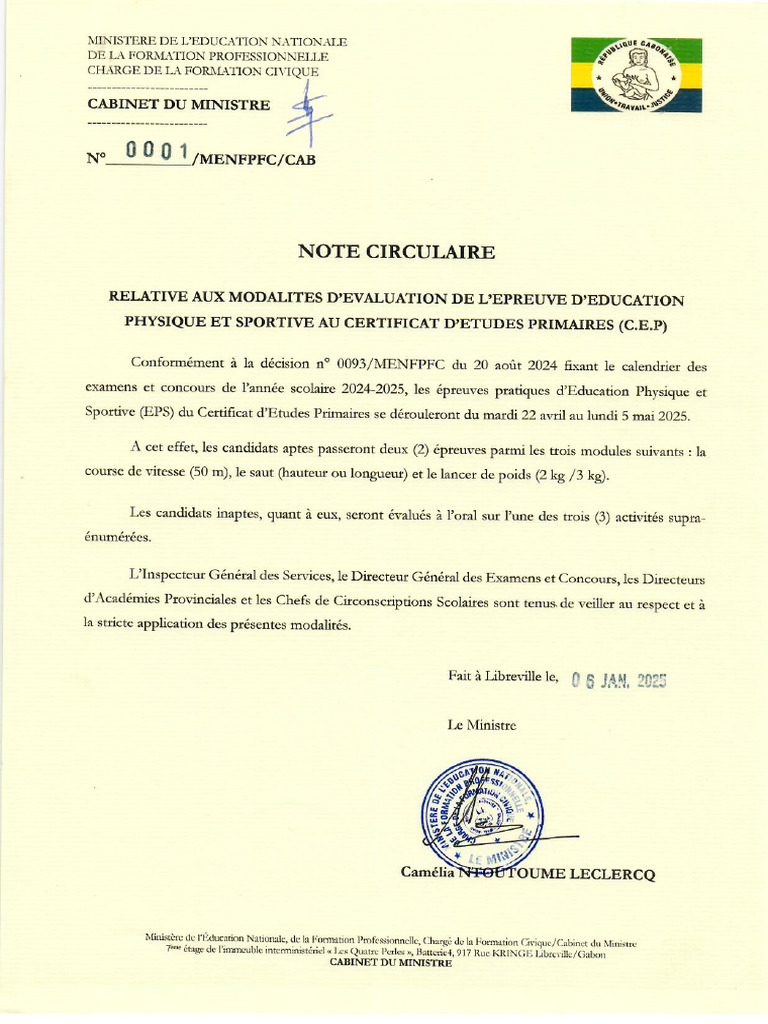 PDF - GO - Note Circulaire EPS CEP 2025 | PDF