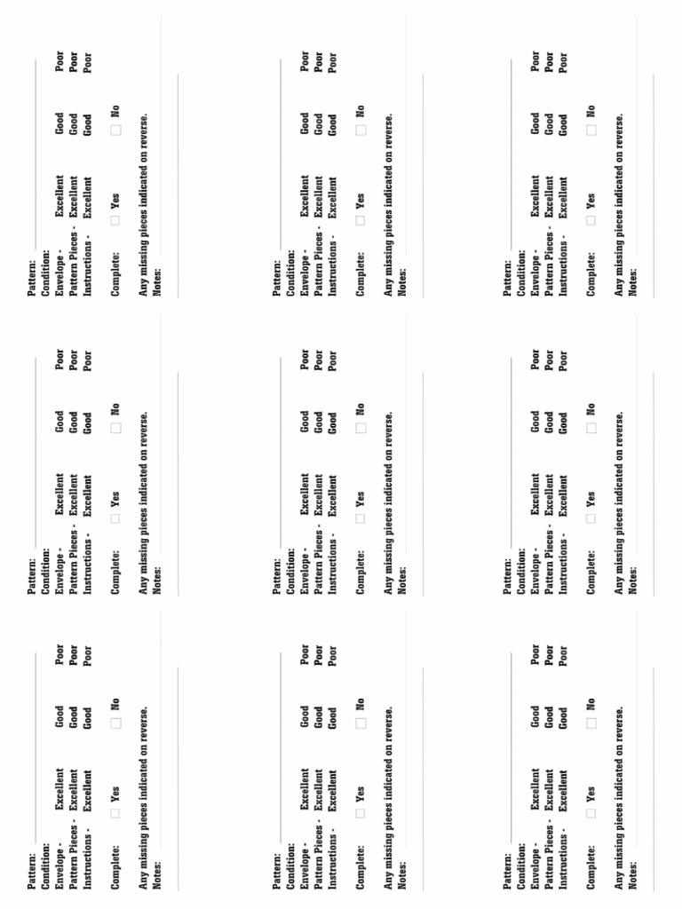 Sewing Pattern Inventory Card Sheet by Mrs Depew Vintage | PDF