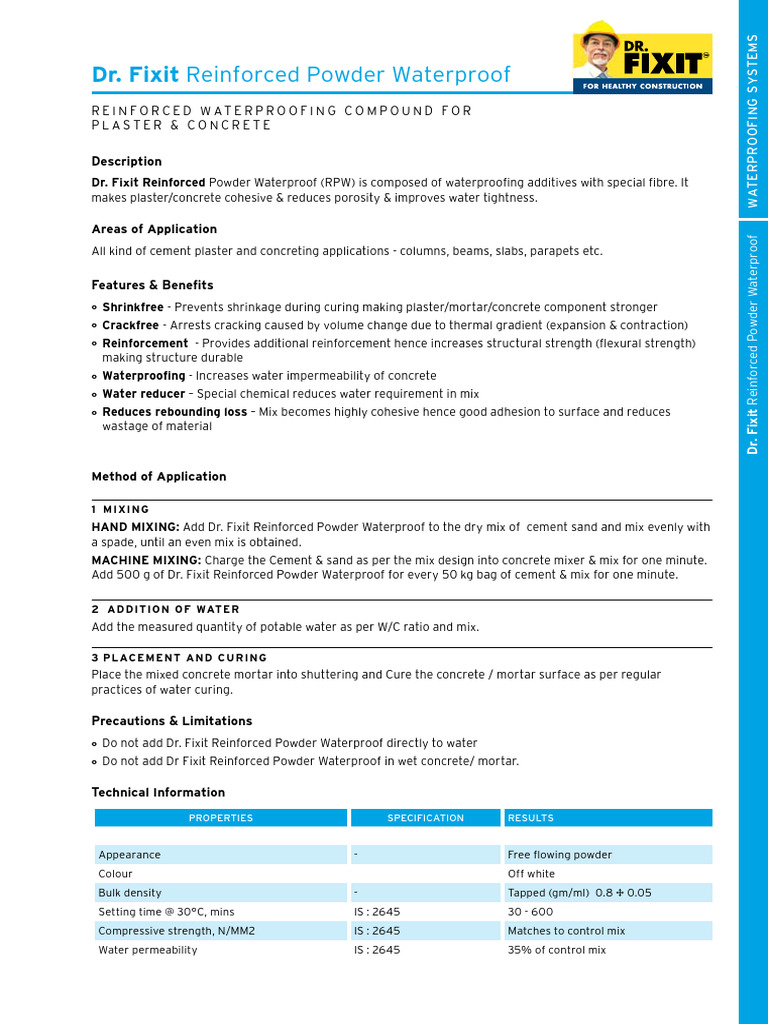 Reinforced Powder Waterproof | PDF | Concrete | Plaster