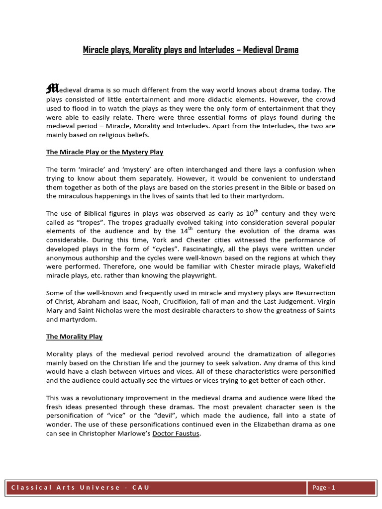 Medieval Drama: Miracle, Morality, Interludes | PDF