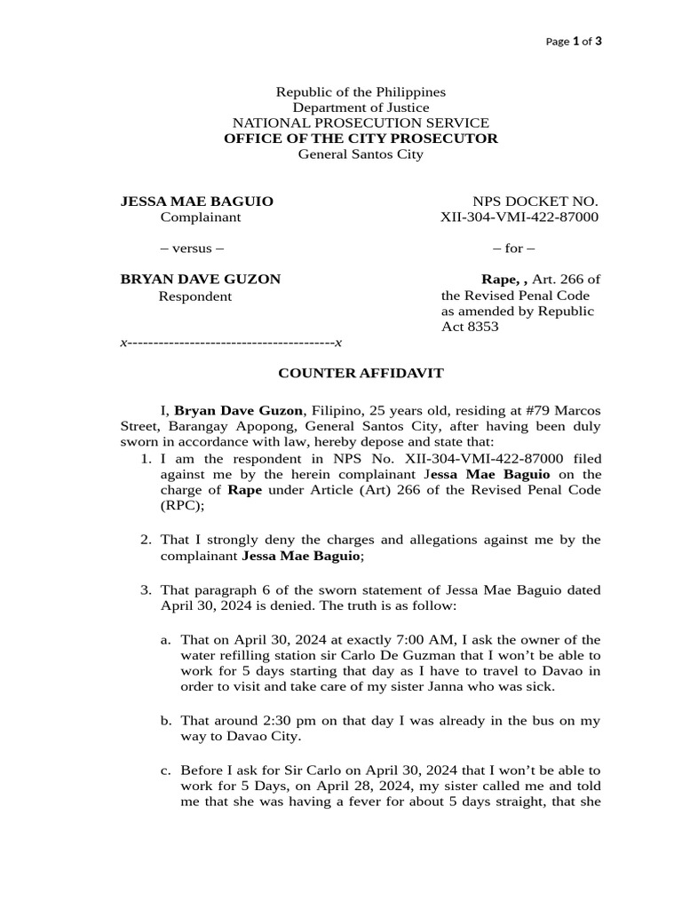 Counter Affidavit | PDF | Criminal Justice | Crime & Violence