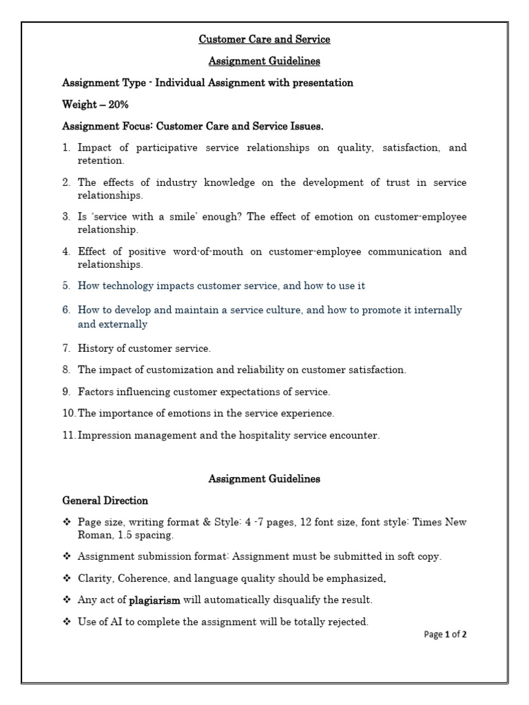 Customer Care Assignment Guidelines | PDF