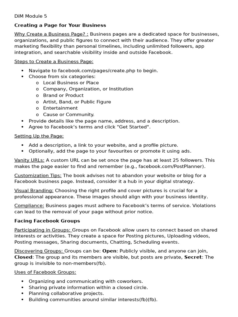Digital Marketing Module Five | PDF | Facebook | Digital Marketing