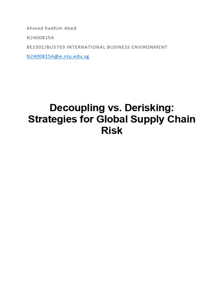 Decoupling vs. Derisking Strategies For Global Supply Chain Risk | PDF ...