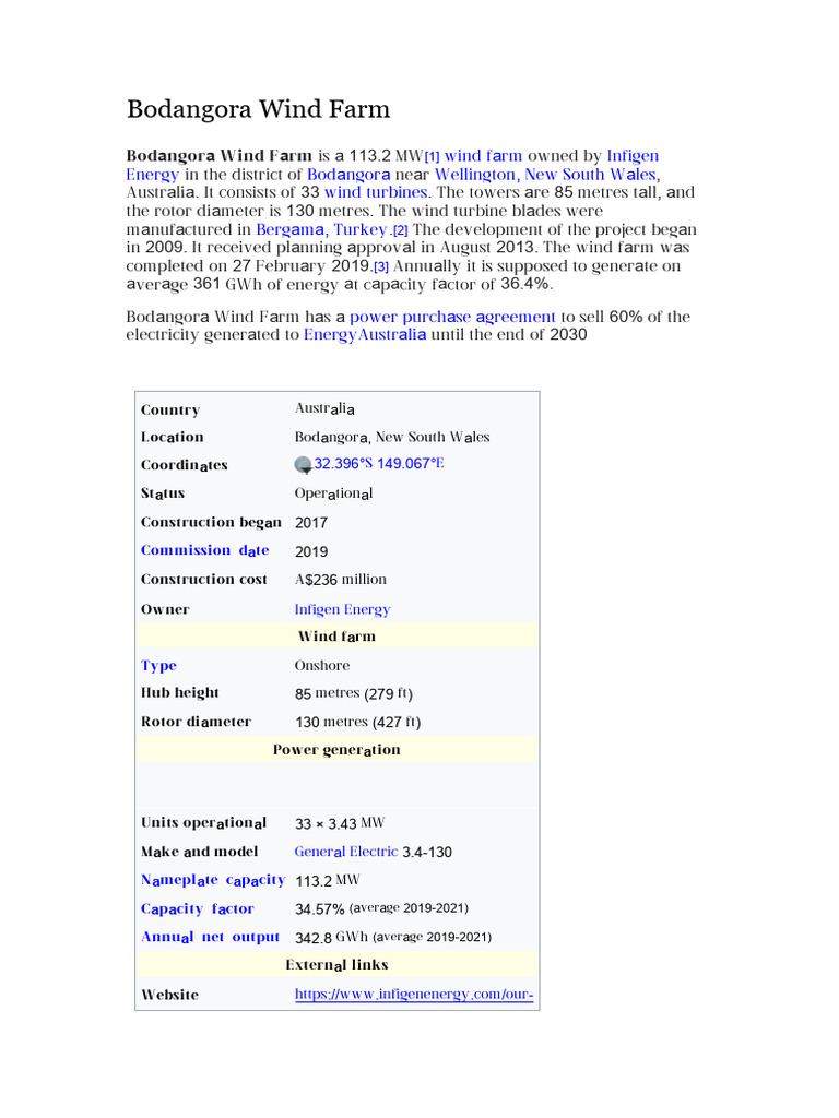 Bodangora Wind Farm | PDF