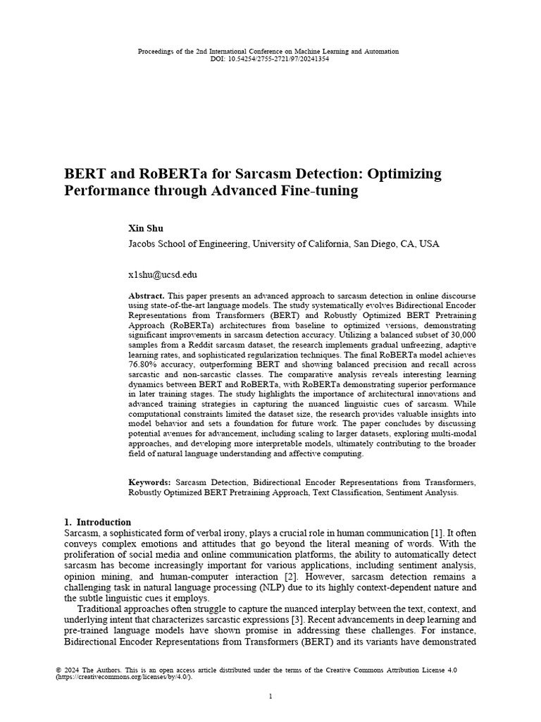 BERT and RoBERTa For Sarcasm Detection - Optimizing Performance Through Advanced Fine-Tuning ...
