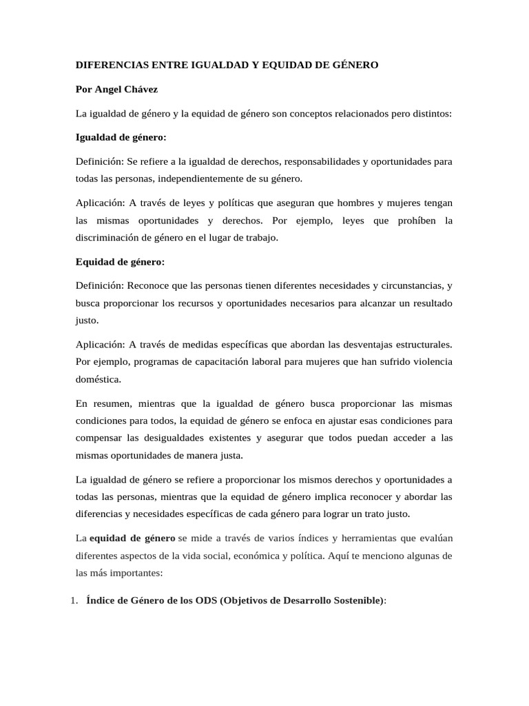 Igualdad y Equidad de Género: Diferencias | PDF | Estudios de género ...