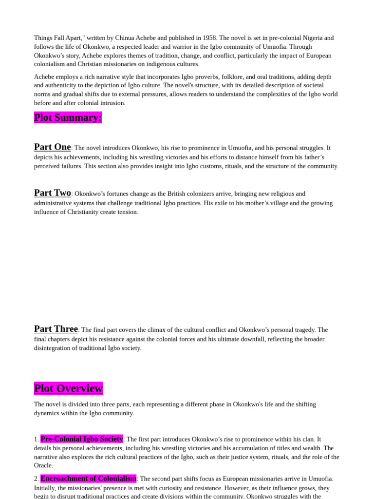 Things Fall Apart - Summarized | PDF | Igbo People