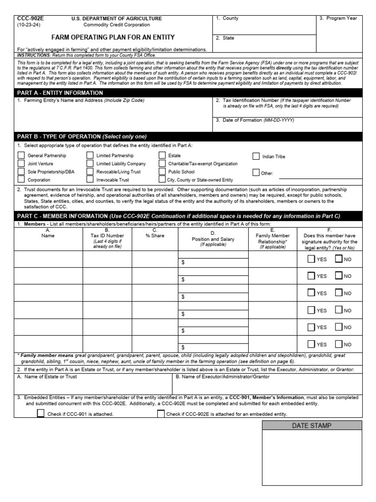 Farm Operating Plan: CCC-902E Form | PDF | United States Department Of ...