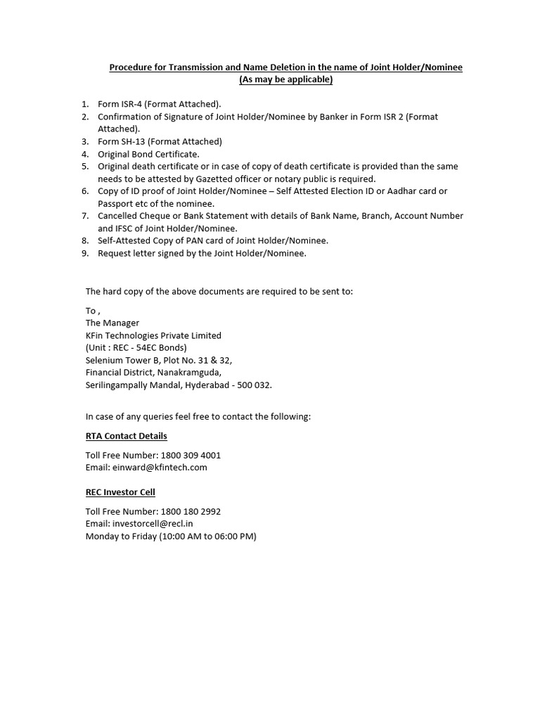 Procedure For Transmission and Name Deletion in The Name of Joint ...