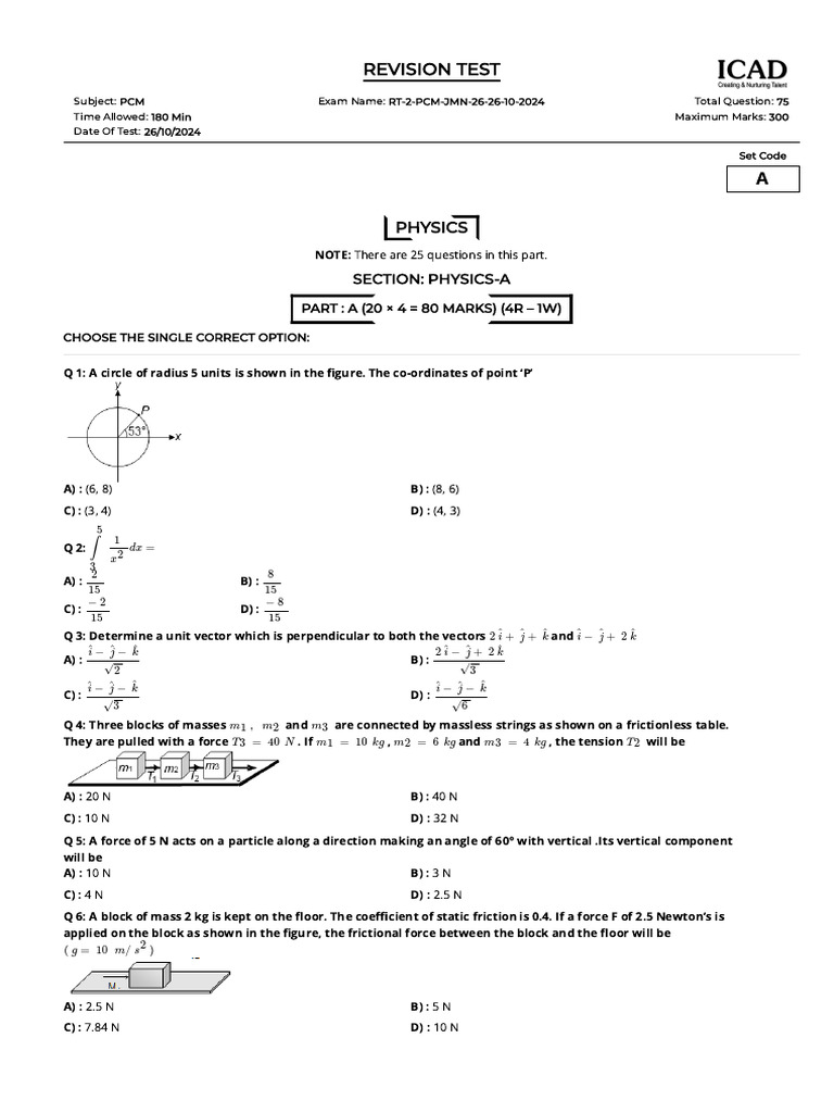 RT-2-JMN-26-26-10-2024-Final Answer Key | PDF | Force | Acceleration