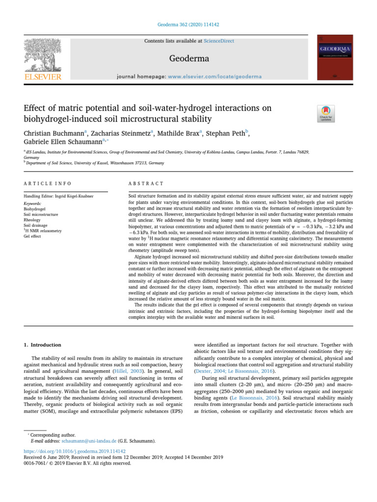 Effect of Matric Potential and Soil-Water-Hydrogel Interactions On ...