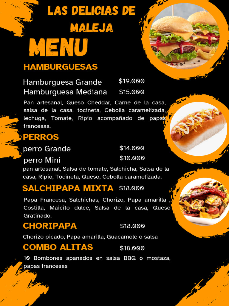 Orange and Black Modern Food Menu Menu | PDF