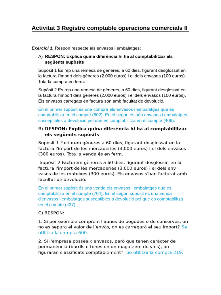 Activitat 3 Registre comptable operacions comercials II | PDF