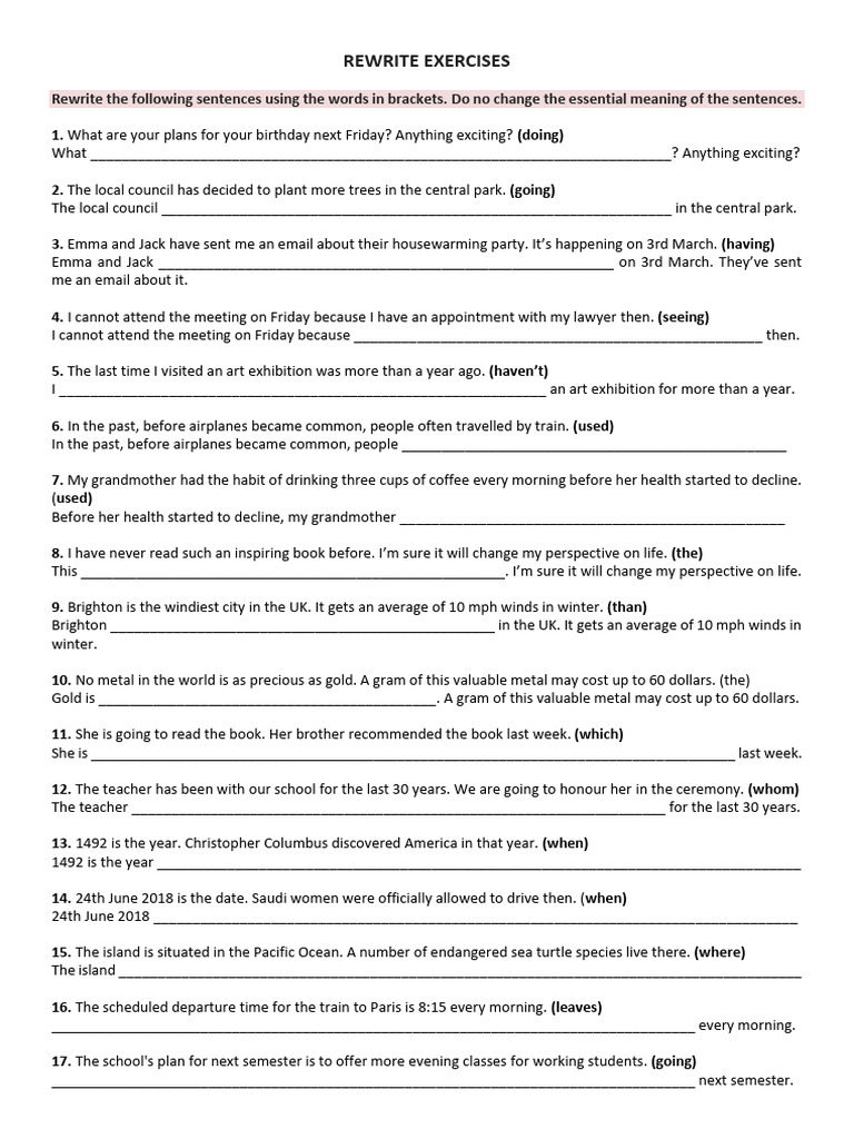 REWRITE EXERCISES | PDF