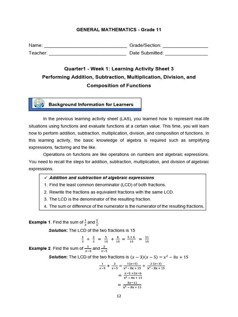 GEN MATH LAS 3 | PDF | Division (Mathematics) | Multiplication