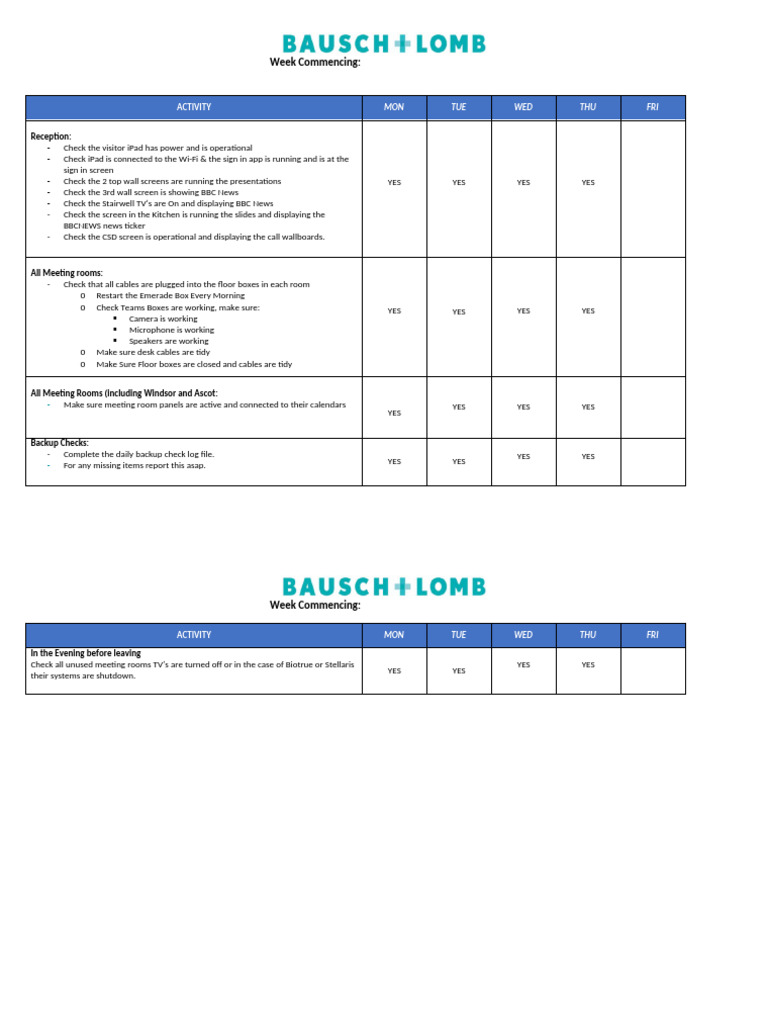 TMG Daily Checks - Checklist Master Do Not - 05-12-24 | PDF