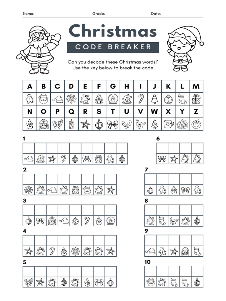 Christmas Code Breaker Worksheet In Colorful Illustrative Style | PDF
