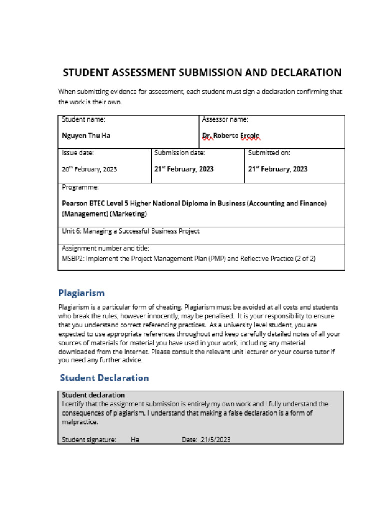 Msbp a2 Nguyen Thu Ha Co1c Co1-131 | PDF | Survey Methodology | Project Management