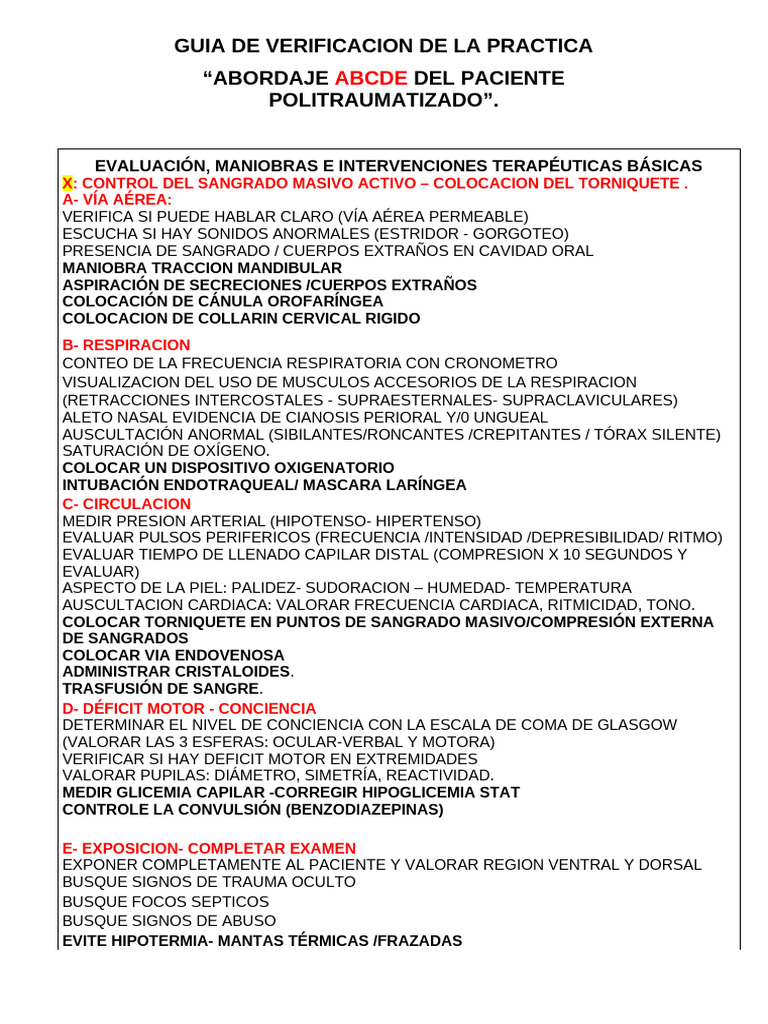 Checklist - Practica de Abordaje Abcde Del Trauma 2024 | PDF