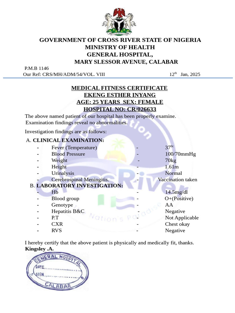 Medical Fitness Certificate - Print | PDF