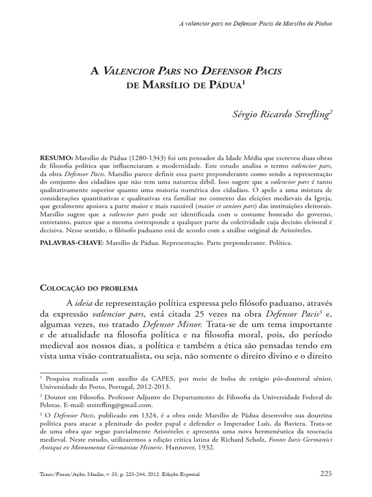 A Valencia Pars No Defensor Pacis de Marsílio de Pádua, Sérgio ...