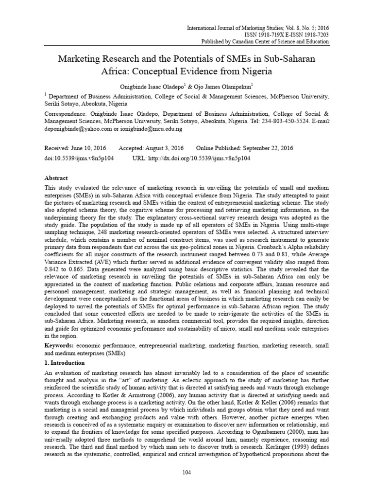 Marketing Research and The Potentials of SMEs in S | PDF | Marketing ...