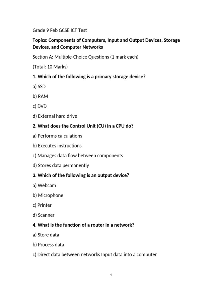 Grade 9 ICT feb test | PDF | Computer Network | Computer Data Storage