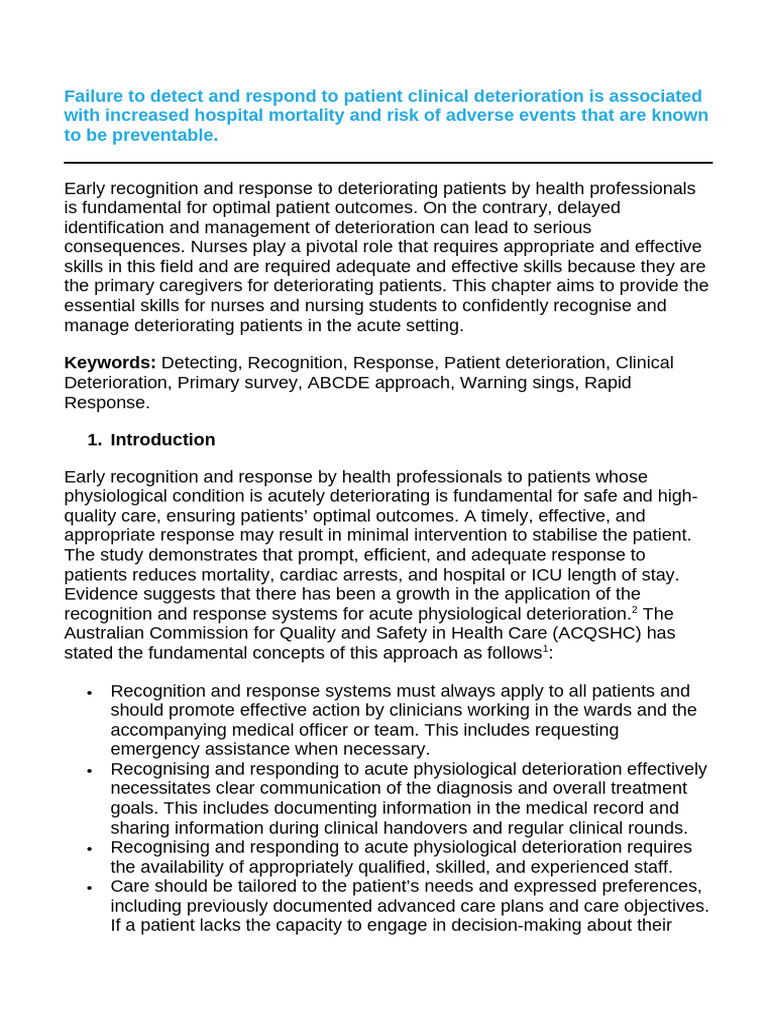Early Recognition and Response To Deteriorating Patients | PDF ...