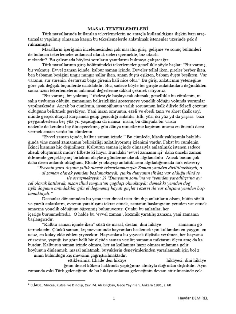 Masal Tekerlemeleri̇ Hakkinda-Haydar Demi̇rel | PDF