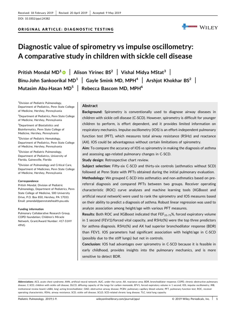 Diagnostic Value of Spirometry Vs Impulse Oscillometry | PDF | Asthma ...