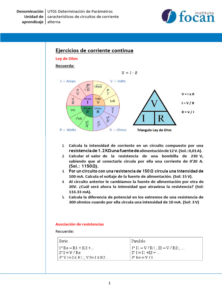 STY UT01 Actividad 1 Corriente Continua-1 | PDF | Resistencia Eléctrica y Conductancia ...