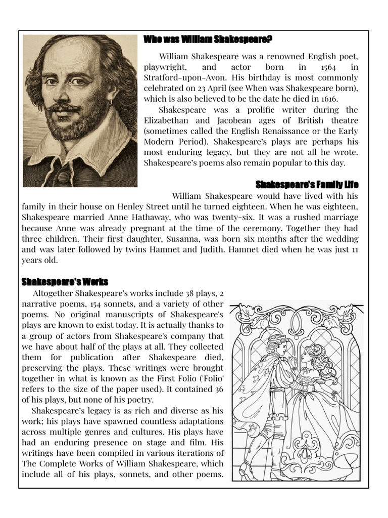 Overview of William Shakespeare's Life | PDF | William Shakespeare | Poetry