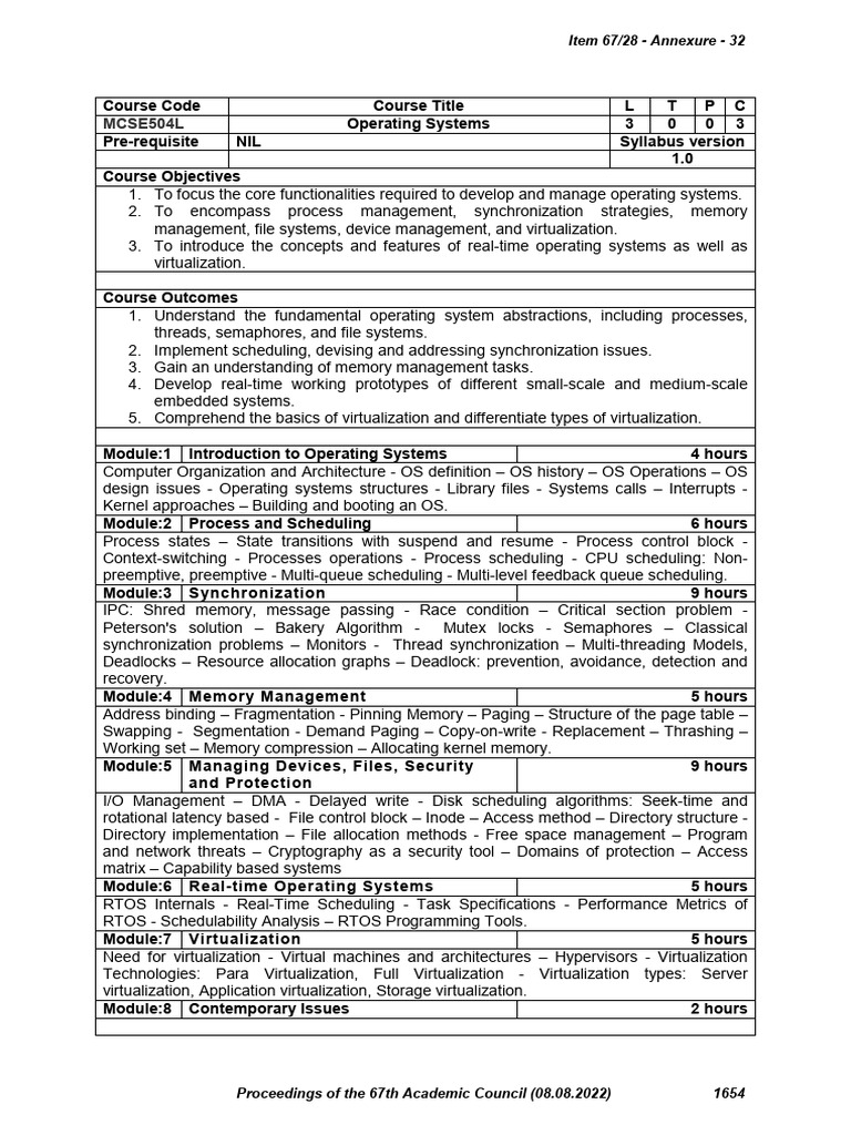 Operating systems syllabus | PDF | Operating System | Scheduling (Computing)