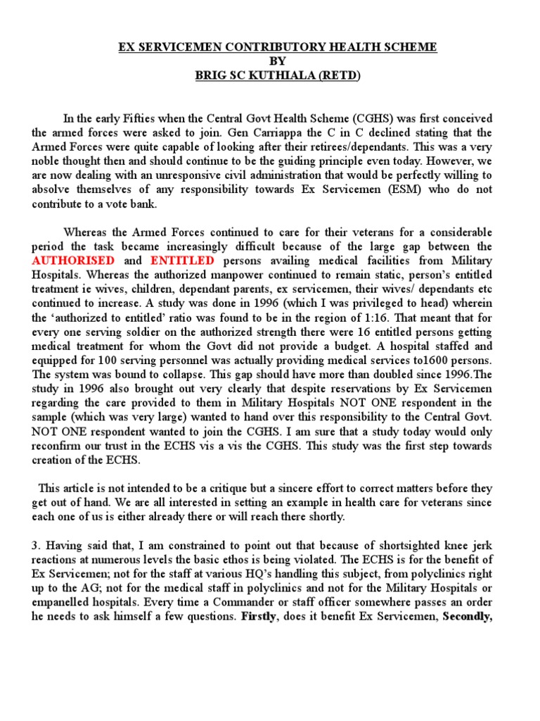 Ex Servicemen Contributory Health Scheme BY Brig SC Kuthiala (Retd ...