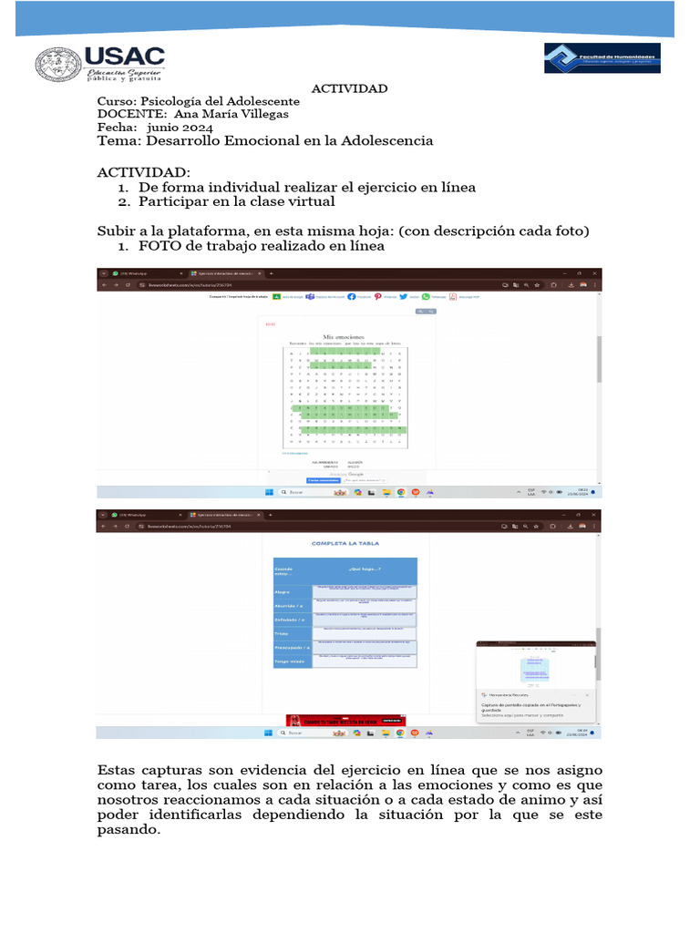 Ps-tarea 1 b4- Ejercicios de Las Emociones. Hoy Domingo | PDF